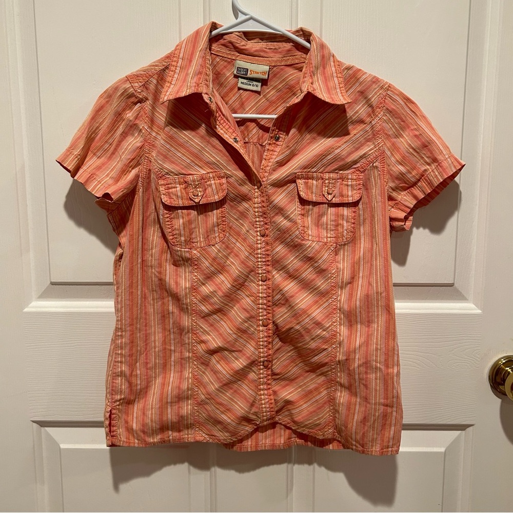Early 2000s Orange/Yellow/Pink Striped Button Up Y2k … - Gem